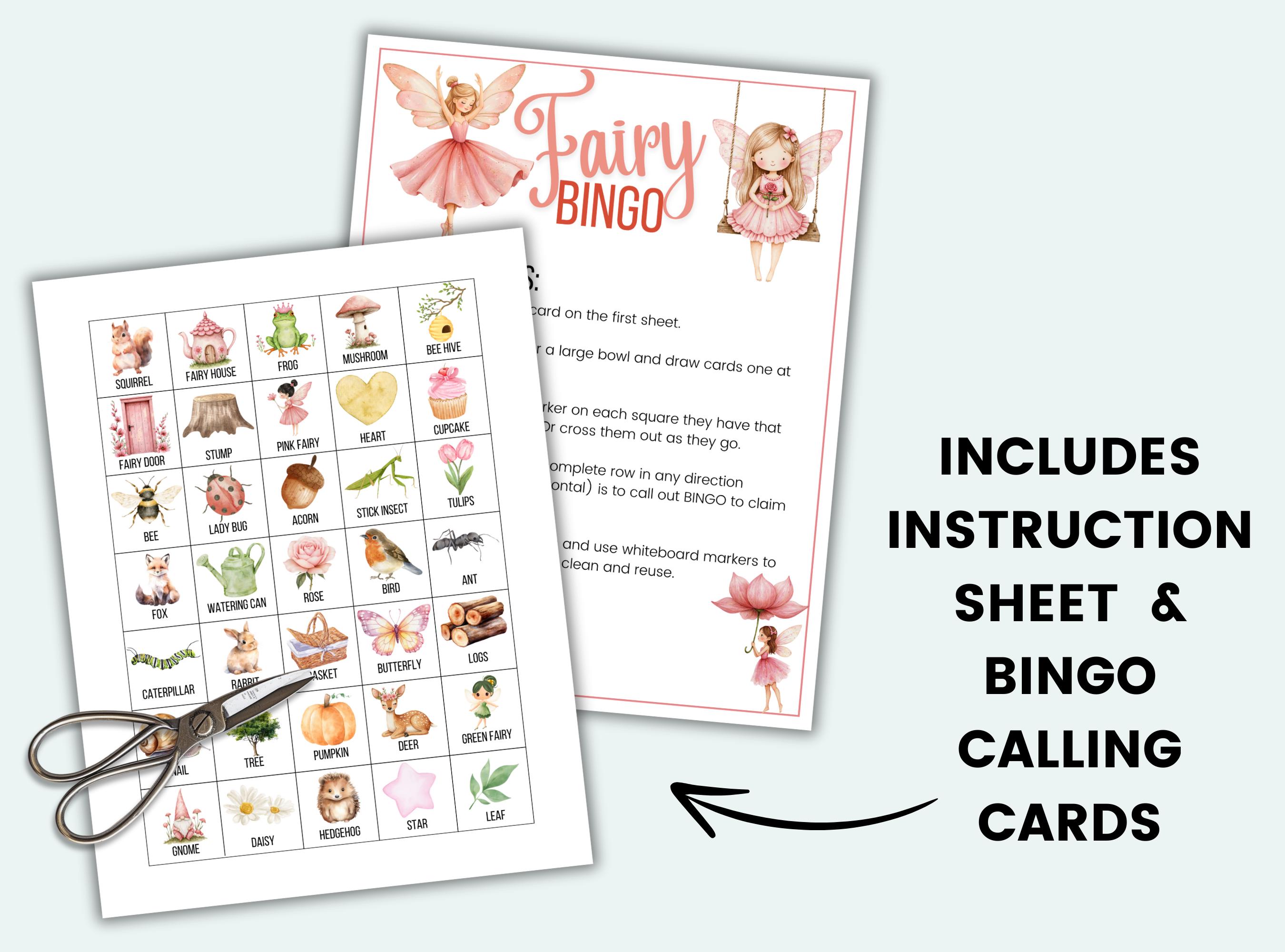 Fairy Bingo Game Printable Bingo Cards Fairy Party Games Fairy Game ...