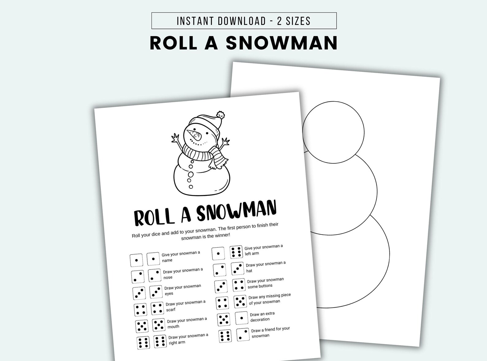 Christmas Roll A Snowman Game Printable Christmas Dice Game Build A ...