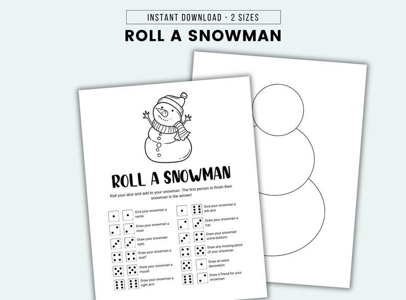 Christmas Roll A Snowman Game Printable Christmas Dice Game Build A ...