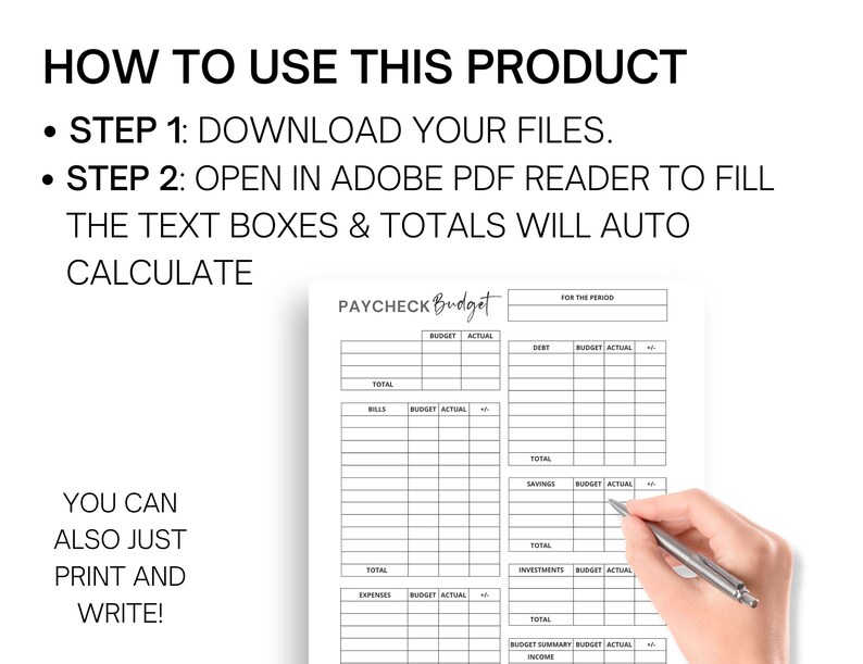 Paycheck Budget Printable Editable PDF Pay Check Budget Printable ...