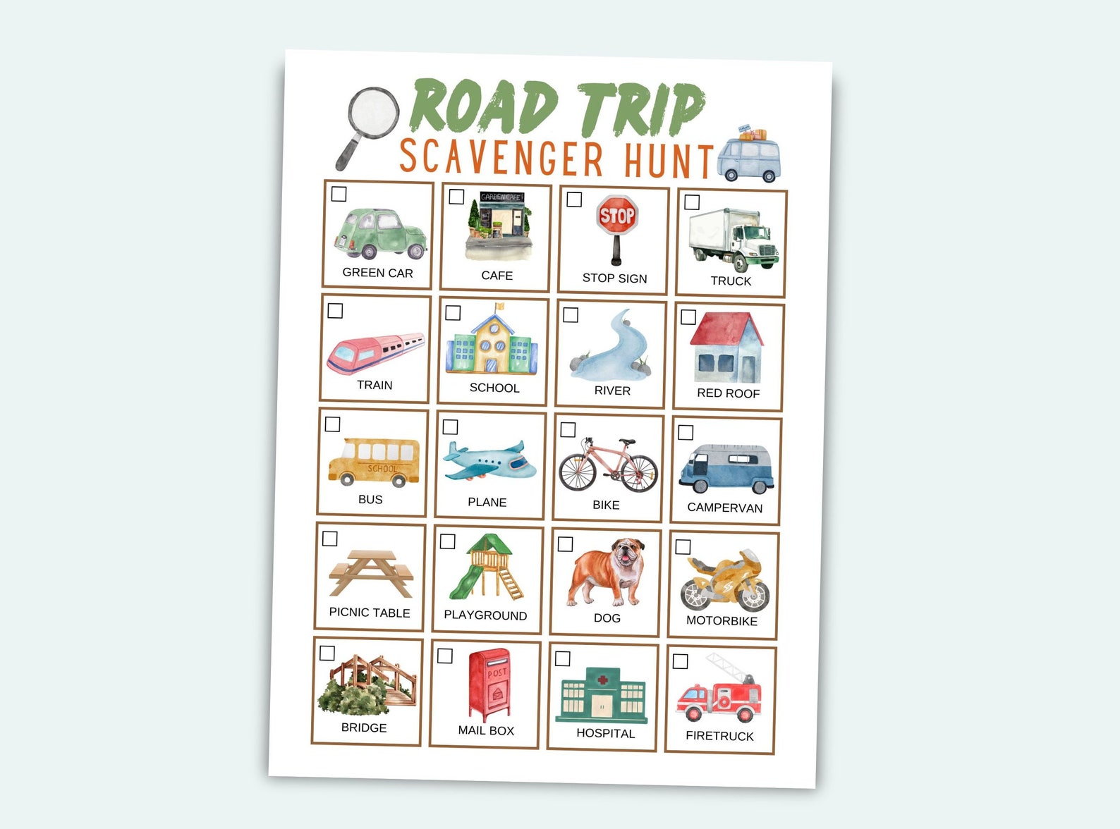Road Trip Scavenger Hunt Printable for Kids Car Ride Scavenger Hunt ...