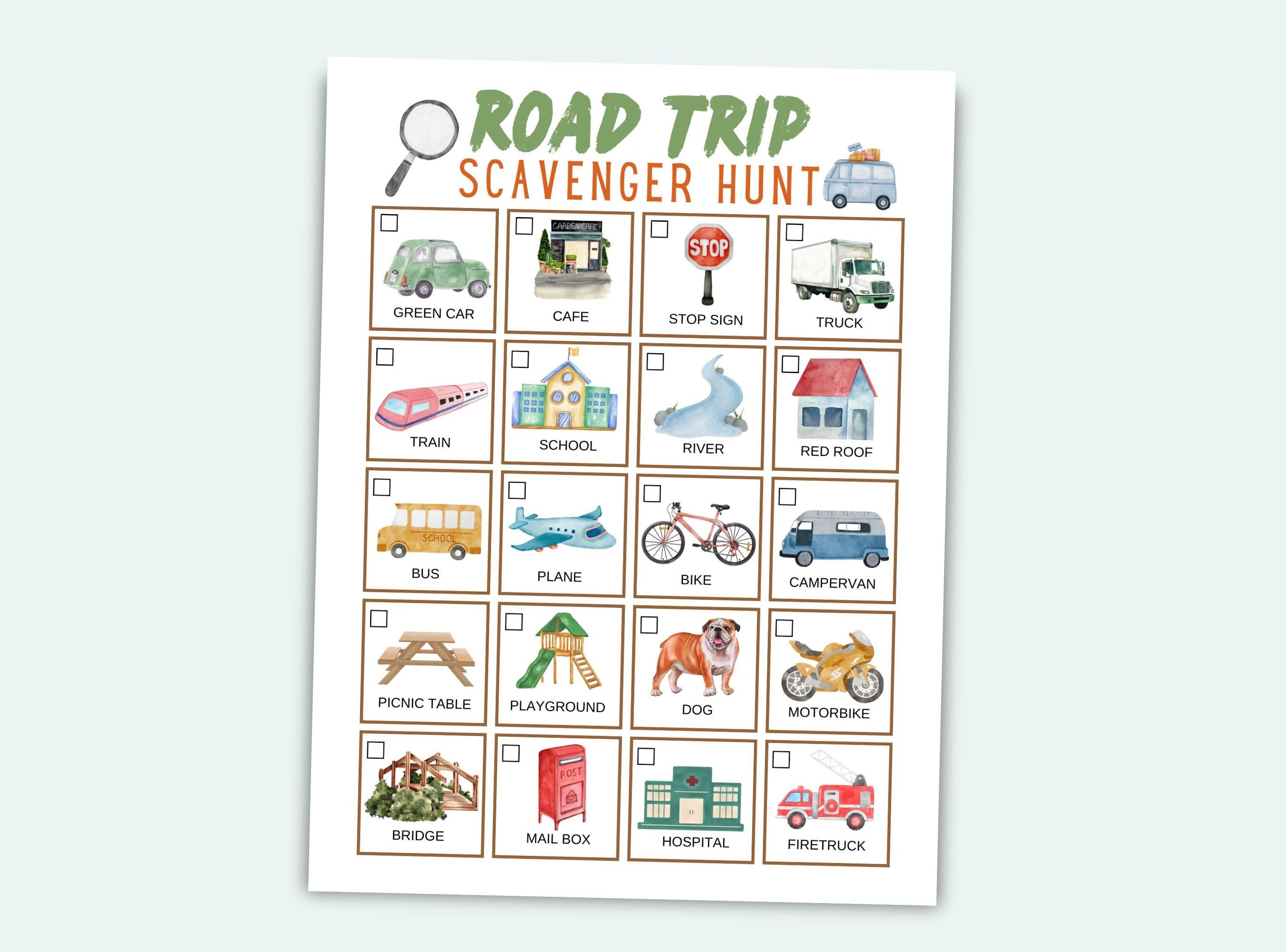 Road Trip Scavenger Hunt Printable for Kids Car Ride Scavenger Hunt ...