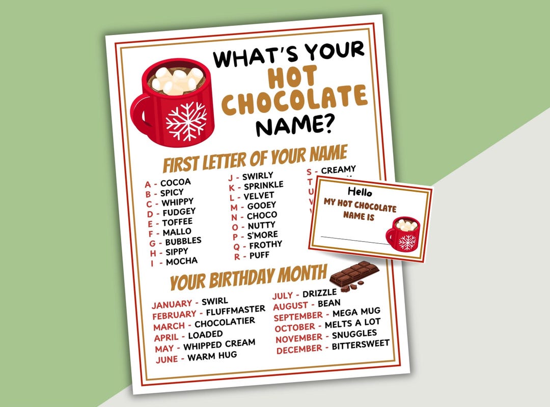 What's Your Hot Chocolate Name Party Game Printable Hot Cocoa Game Hot ...