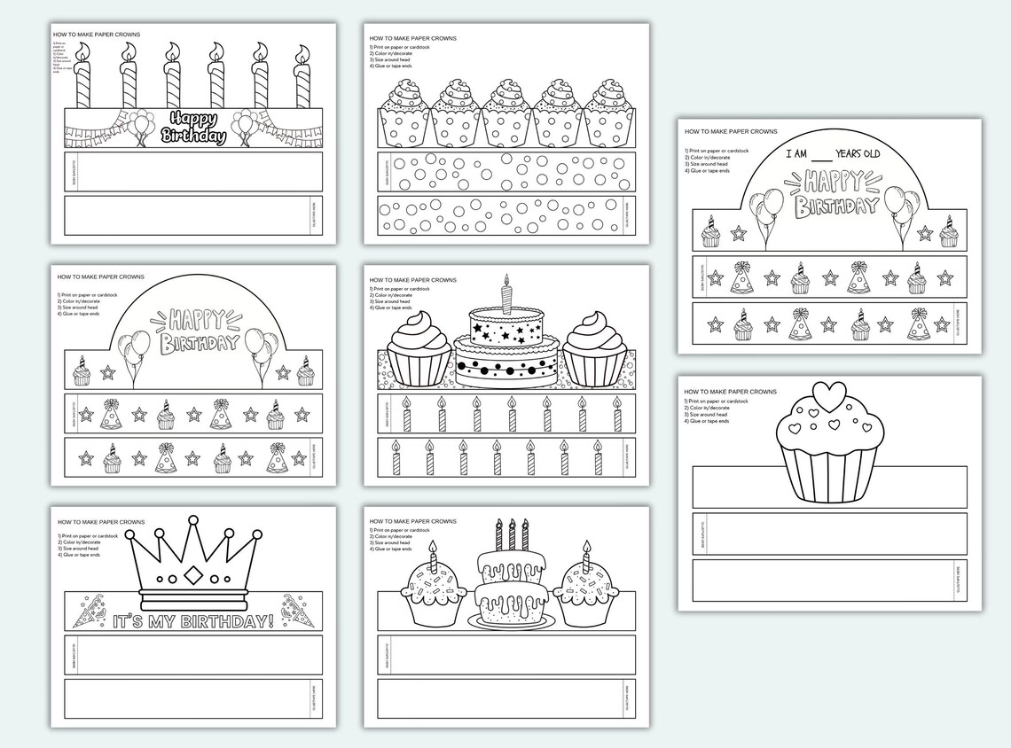 Birthday Paper Crown Printable Birthday Crowns Birthday Headband ...