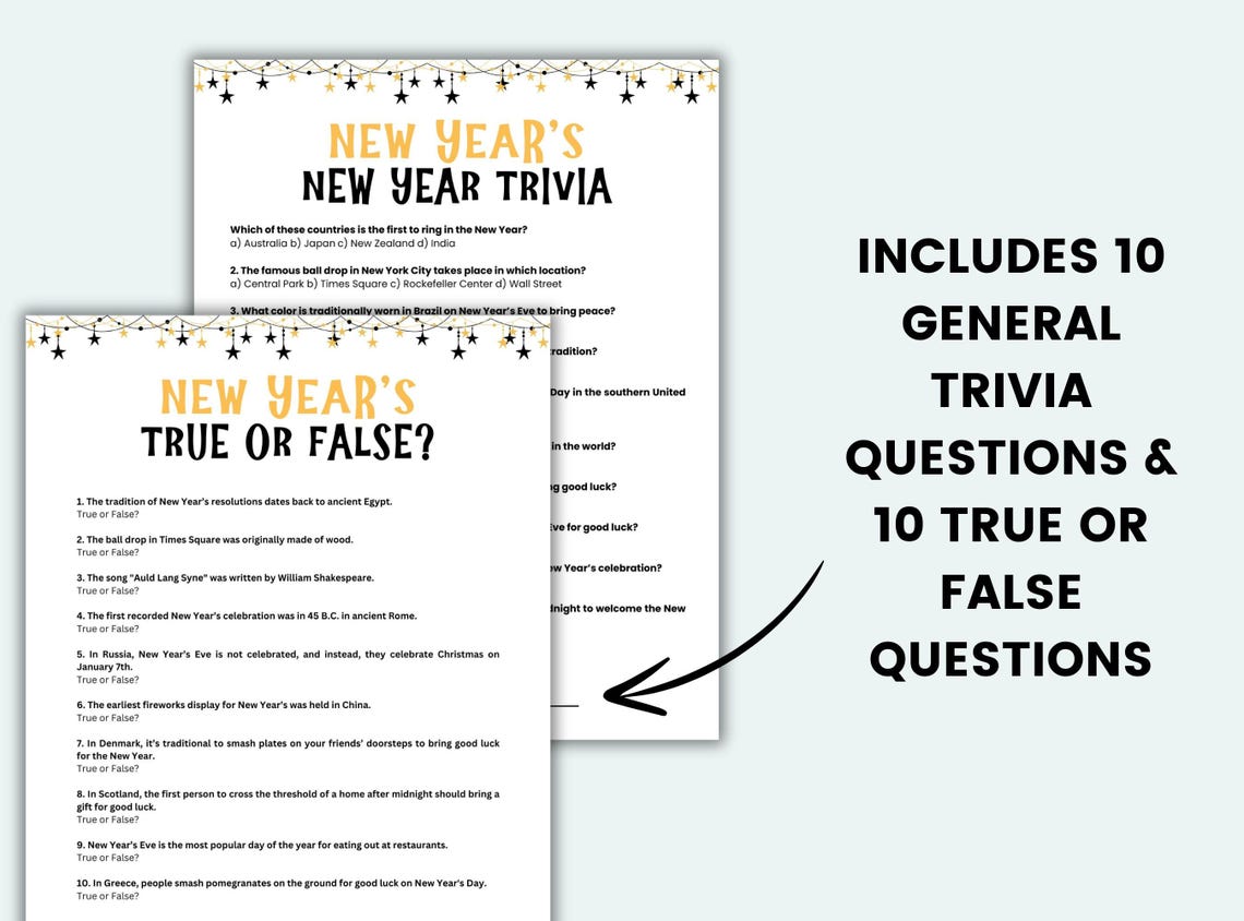 New Years Trivia Game Printable New Years Eve Game New Years Eve Trivia ...