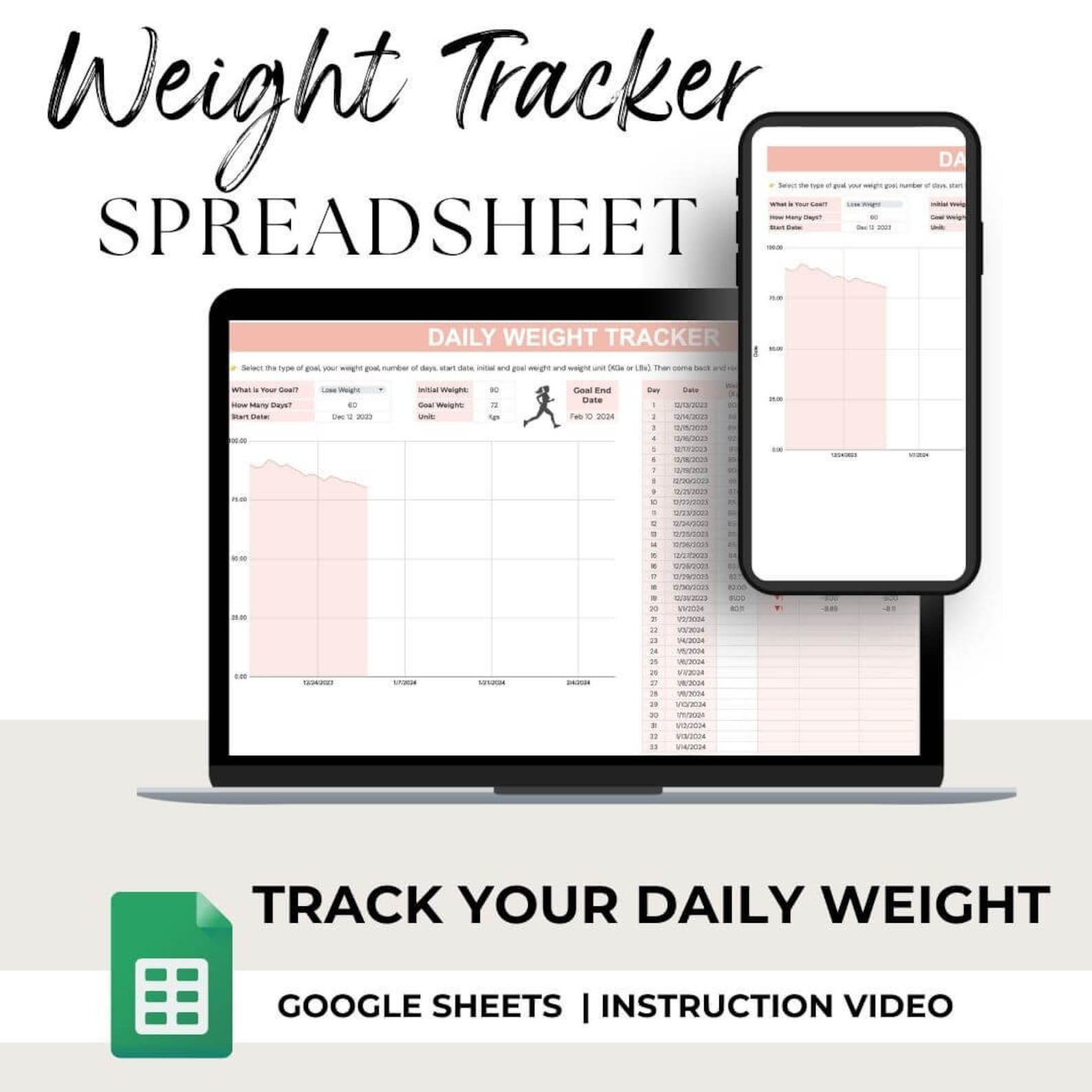 Daily Weight Tracker Spreadsheet Weight Tracking Spreadsheet Weight ...