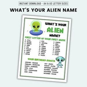 What's Your Alien Name Party Game Printable Alien Party Game Alien Name ...