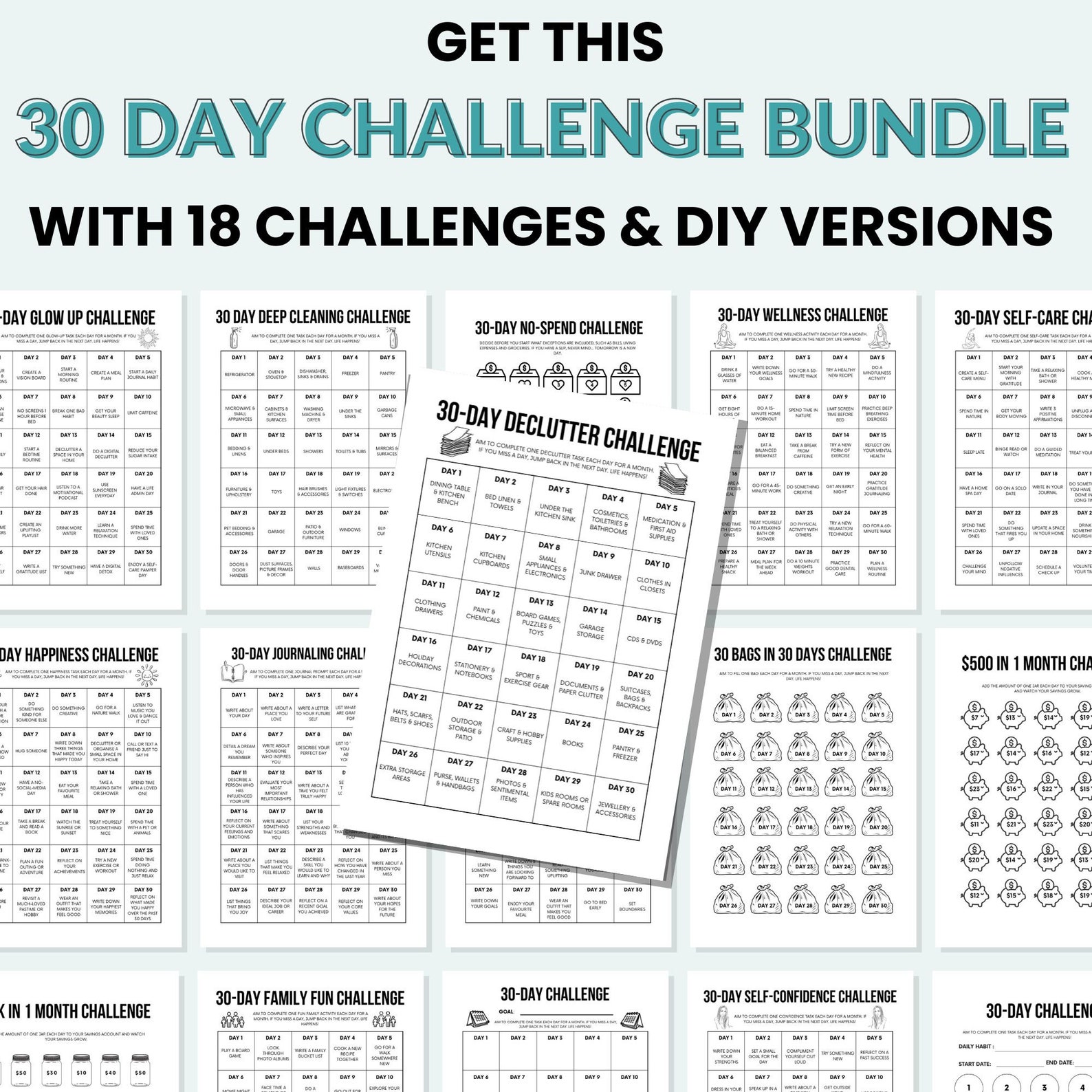 30 Day Wellness Challenge Printable Wellbeing Challenge Tracker ...