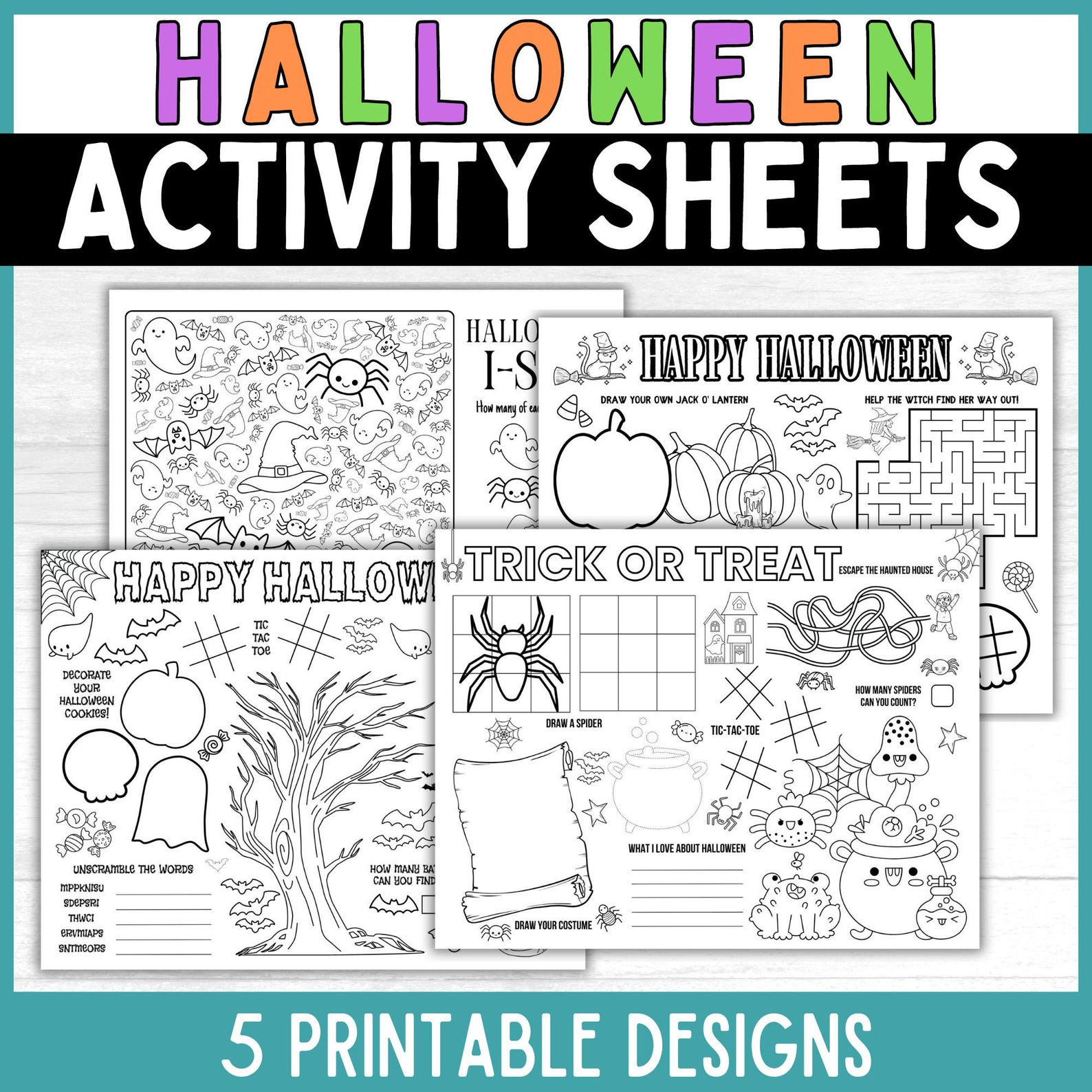 Halloween Activity Placemat Printable Halloween Coloring Placemats ...