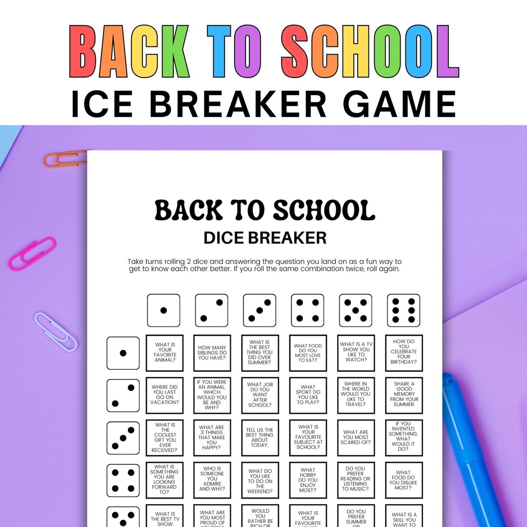 Ice Breaker Game Printable Back to School Game Dice Breaker Game 1st ...