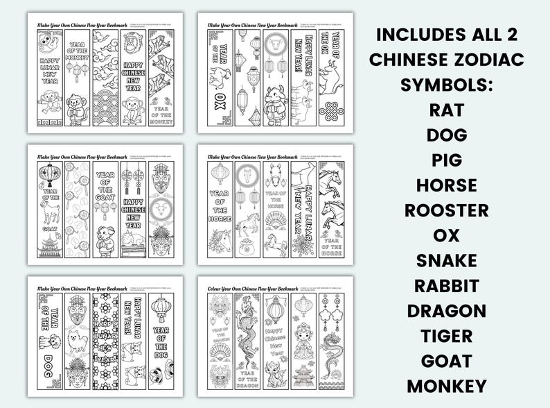 Lunar New Year Bookmarks Printable Chinese New Year Coloring Bookmarks ...