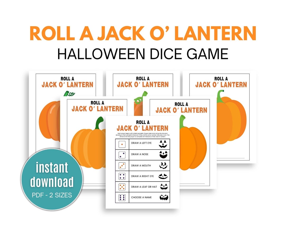 Halloween Roll A Jack O' Lantern Game, Printable Halloween Game for ...