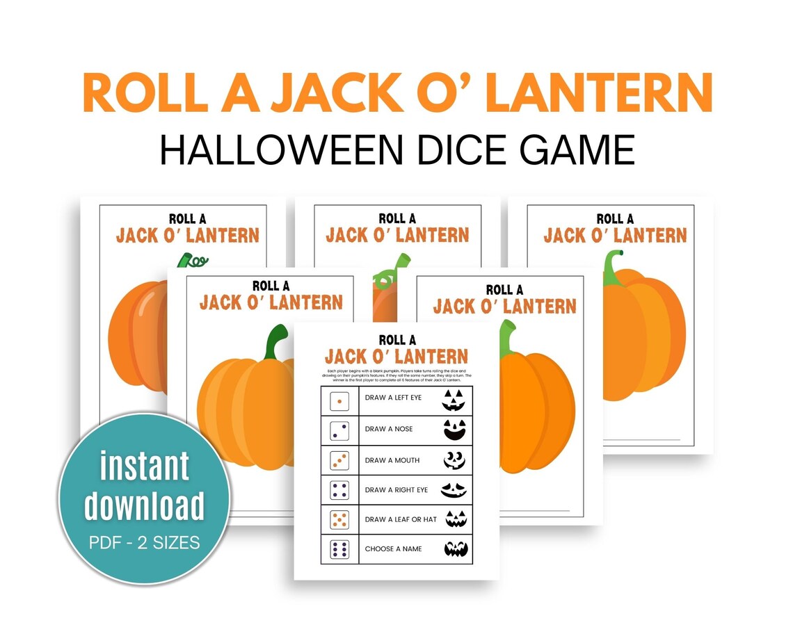 Halloween Roll A Jack O' Lantern Game, Printable Halloween Game for ...