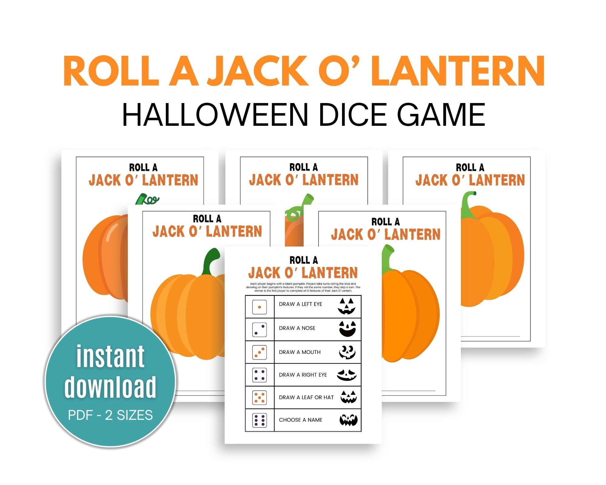 Halloween Roll A Jack O' Lantern Game, Printable Halloween Game for ...