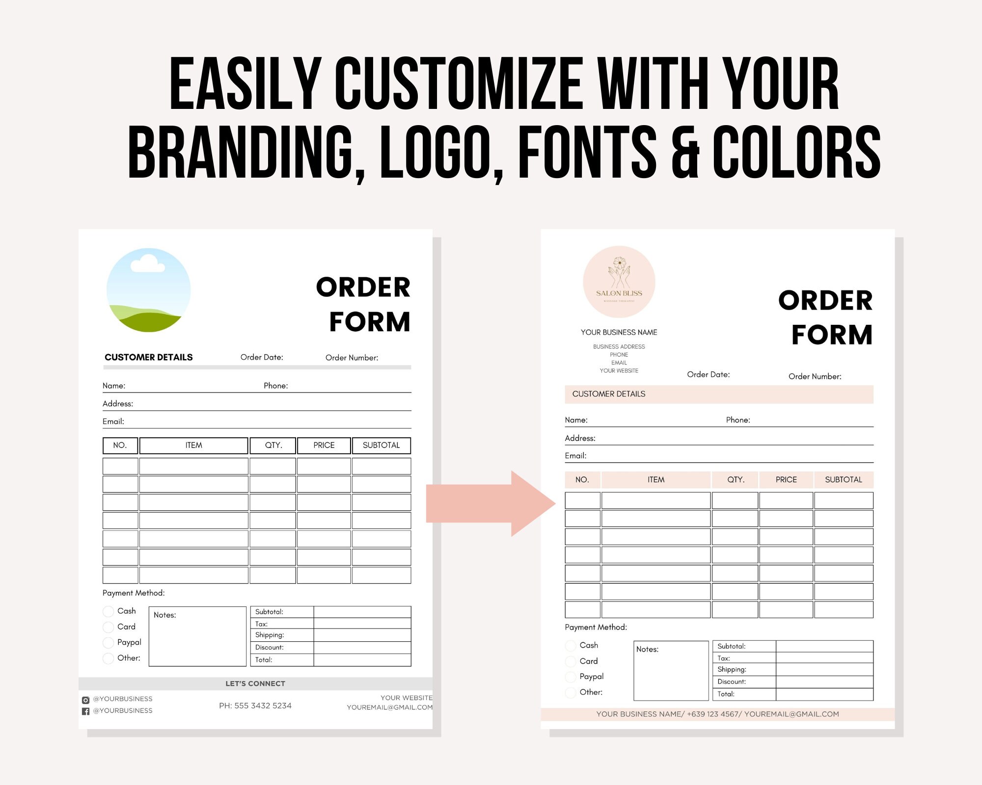 Editable Order Form Template Purchase Order Form Template Fillable ...