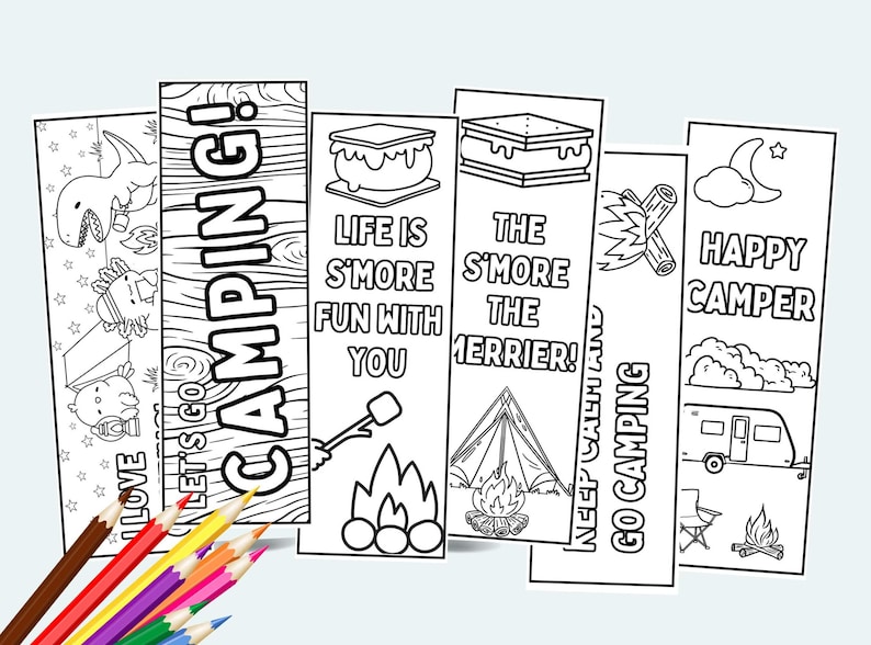 Camping Bookmarks Printable Coloring Bookmarks for Kids Printable ...