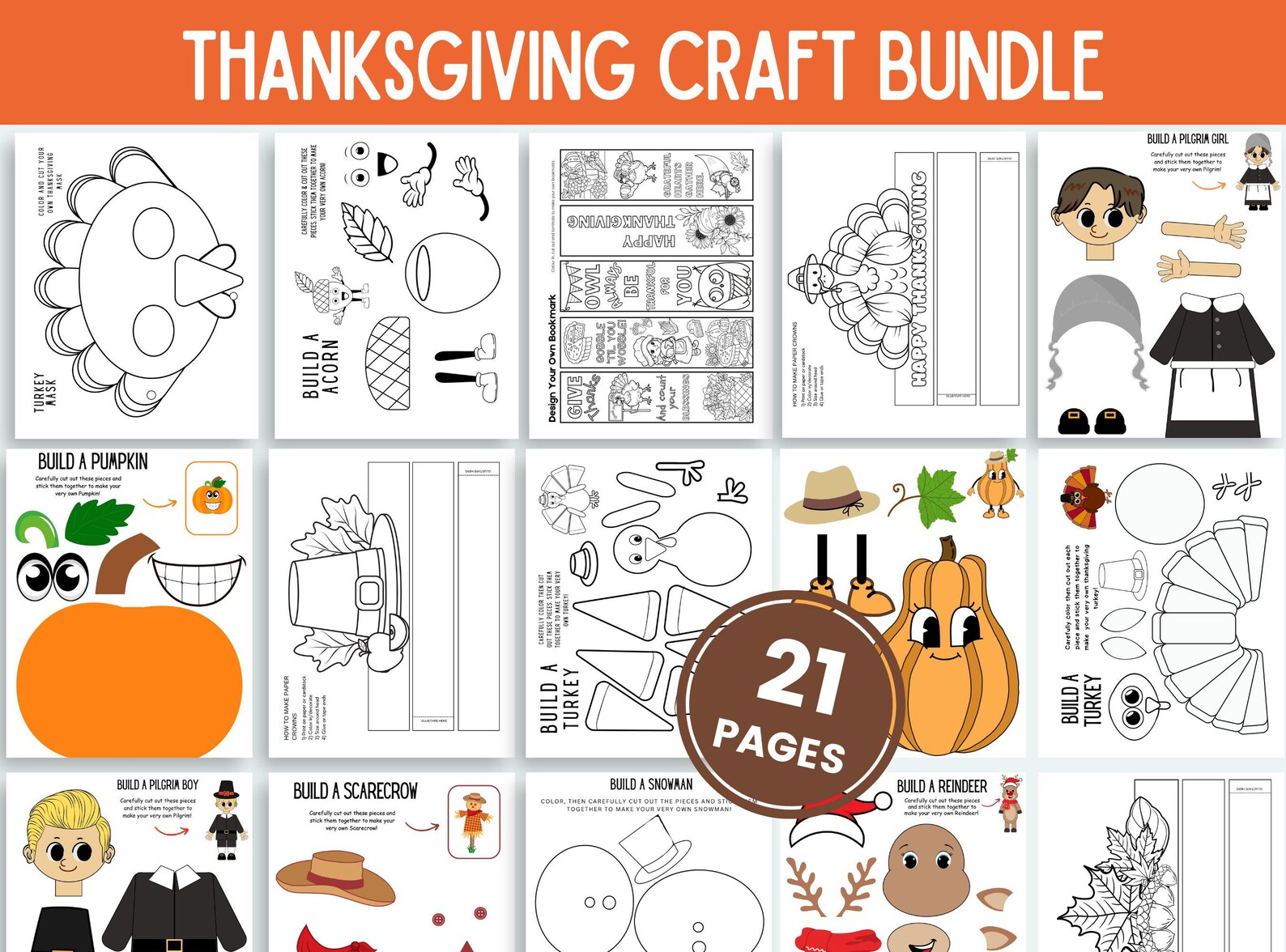 Thanksgiving Craft Bundle Printable Thanksgiving Activity Sheets ...