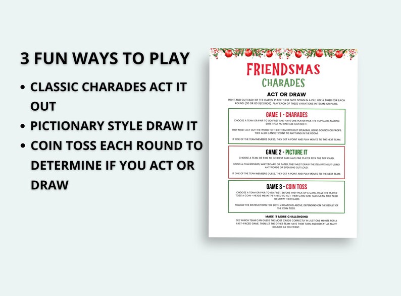Friendsmas Charades Game Printable Christmas Charades Cards Christmas ...