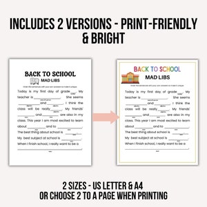 Back to School Mad Libs Game Fill the Gaps First Day of School Activity ...
