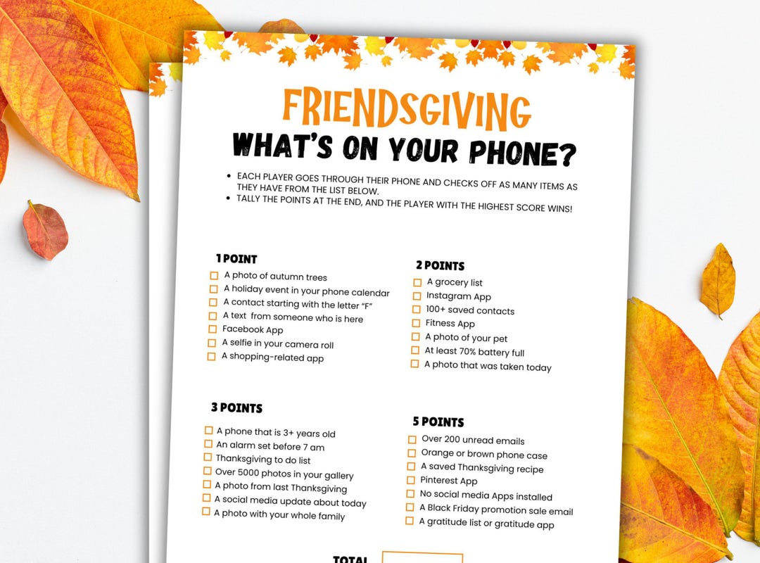Friendsgiving What's on Your Phone Game Printable Thanksgiving Game ...