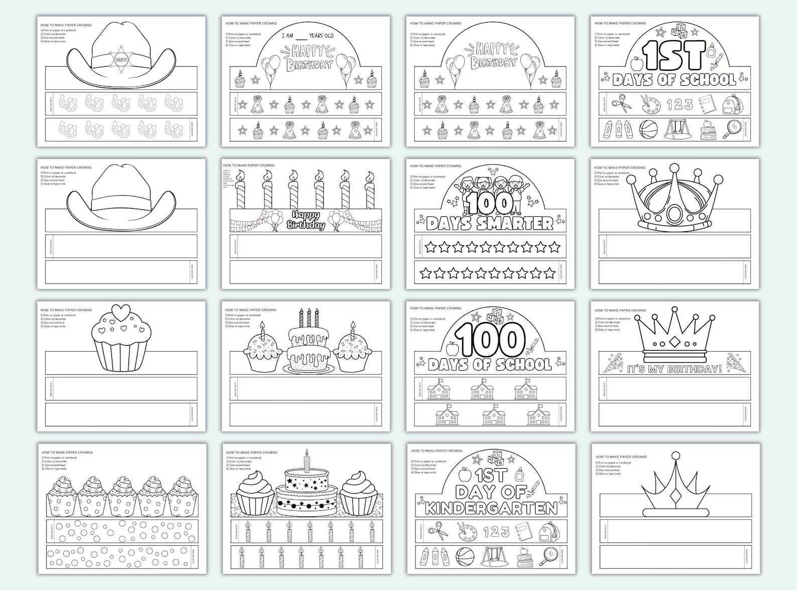 Paper Crown Bundle Printable Paper Crowns Printable Headbands Coloring ...