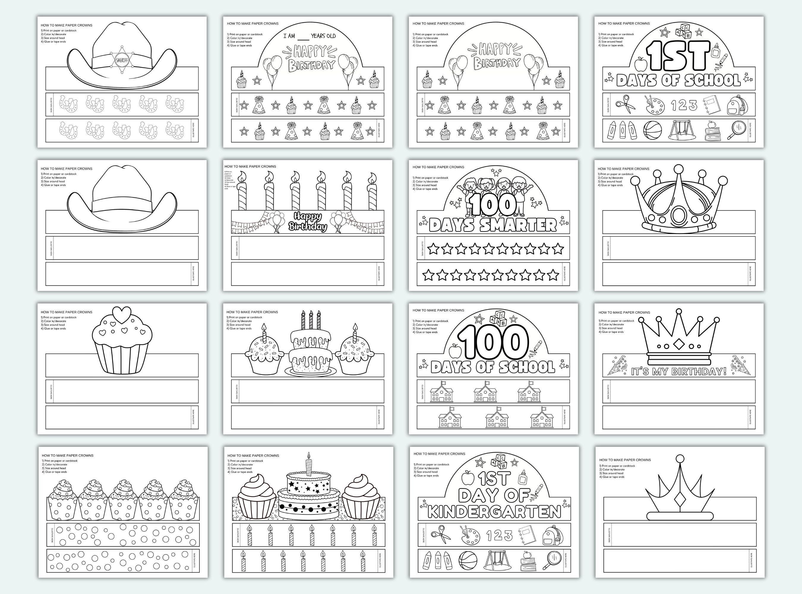Paper Crown Bundle Printable Paper Crowns Printable Headbands Coloring ...