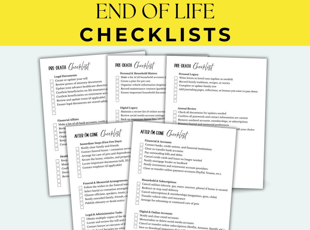 End of Life Checklist Death Checklist End of Life Planner Printable ...