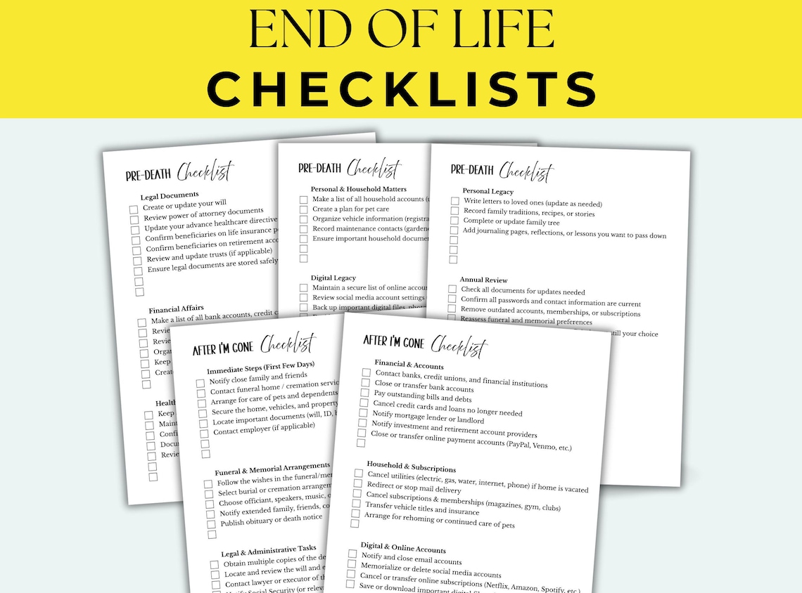 End of Life Checklist Death Checklist End of Life Planner Printable ...