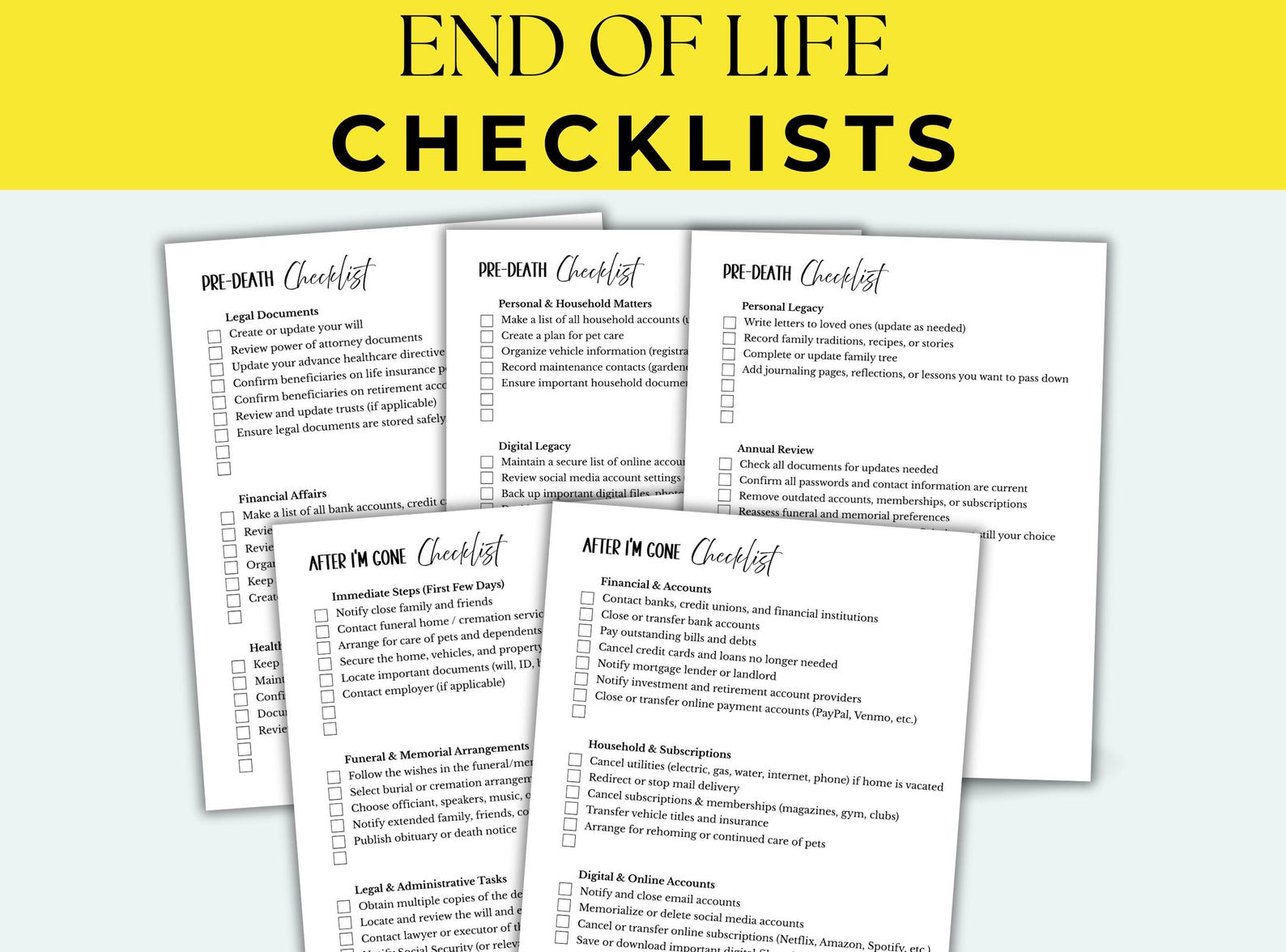 End of Life Checklist Death Checklist End of Life Planner Printable ...