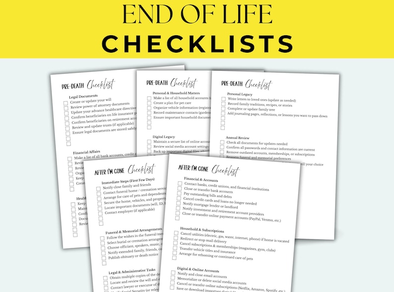 End of Life Checklist Death Checklist End of Life Planner Printable ...