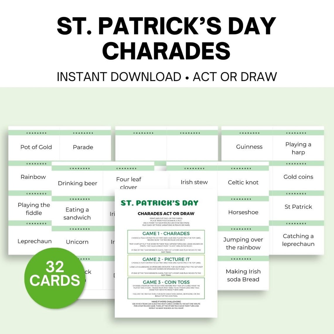 St Patrick's Day Charades Printable St Paddy's Game St Patrick's Party ...