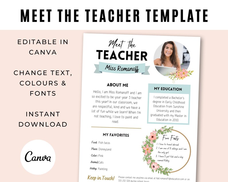 Editable Meet the Teacher Template Floral Canva Template - Etsy