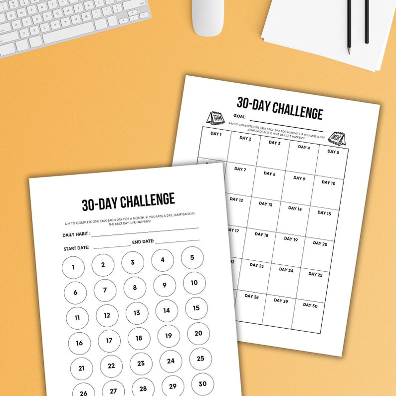 30 Day Challenge Printable 30 Day Challenge Tracker Daily Challenge ...