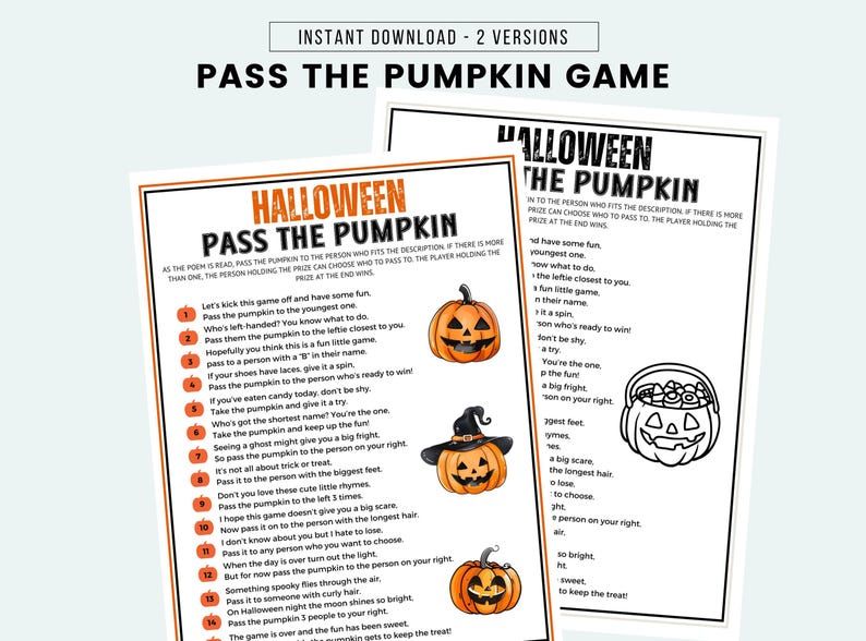 Pass the Pumpkin Game Printable Halloween Game Halloween Pass the Prize ...
