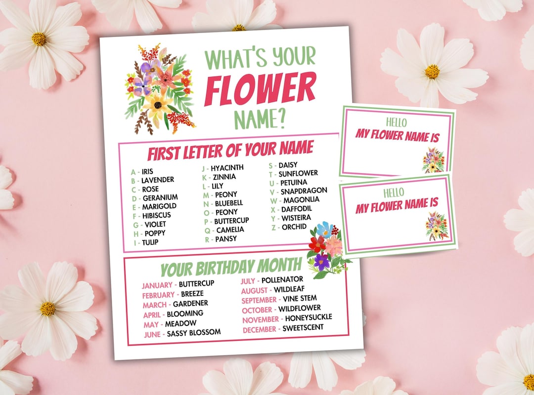 What's Your Flower Name Game Printable Flower Party Game Flower Name ...