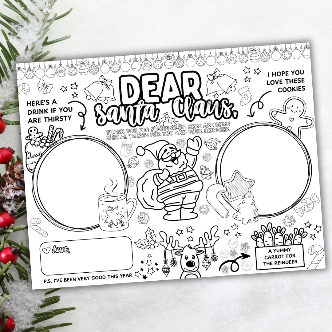 Milk & Cookies for Santa Placemat Printable Santa Tray Placemat Dear ...