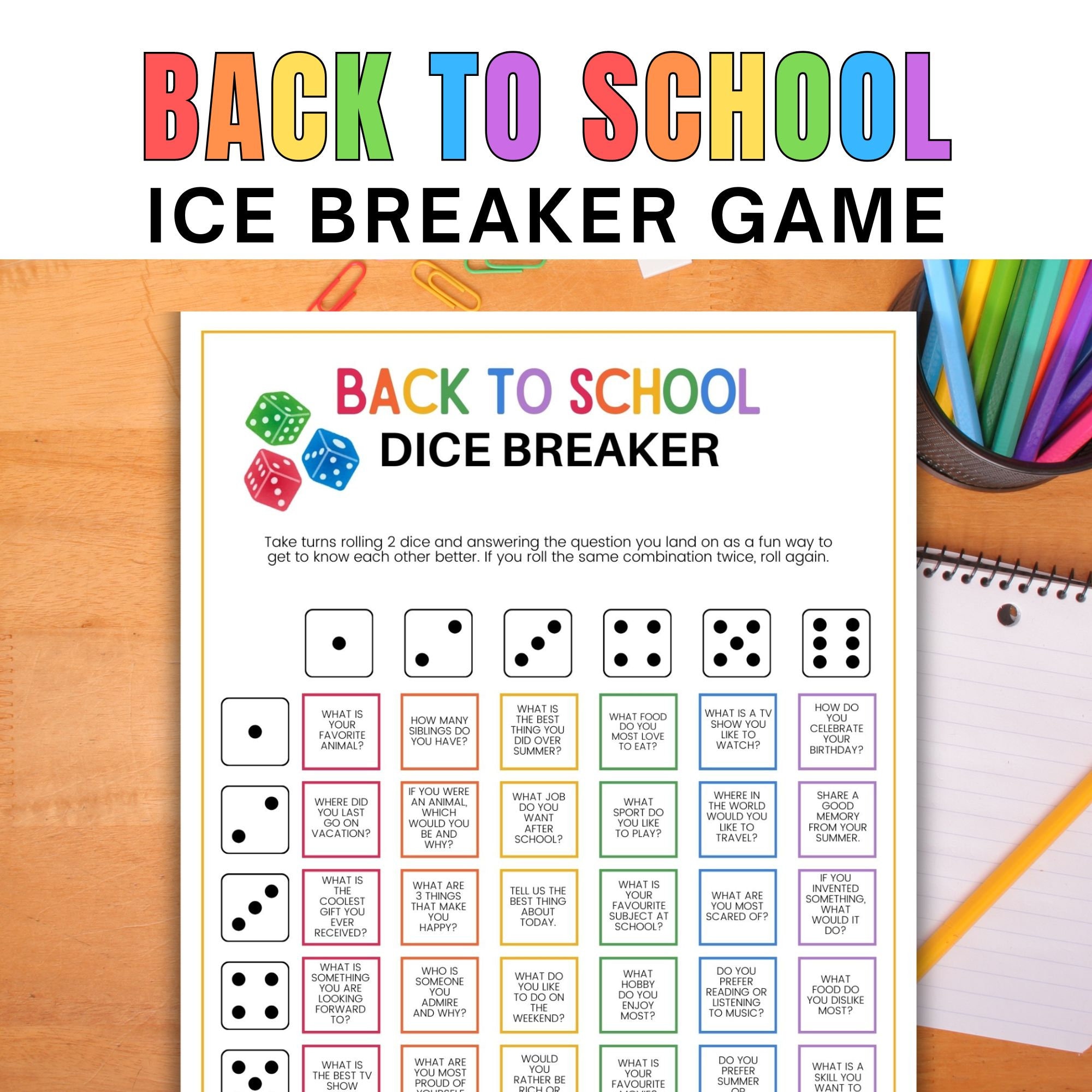 Back to School Game Printable Ice Breaker Game 1st Day of School ...