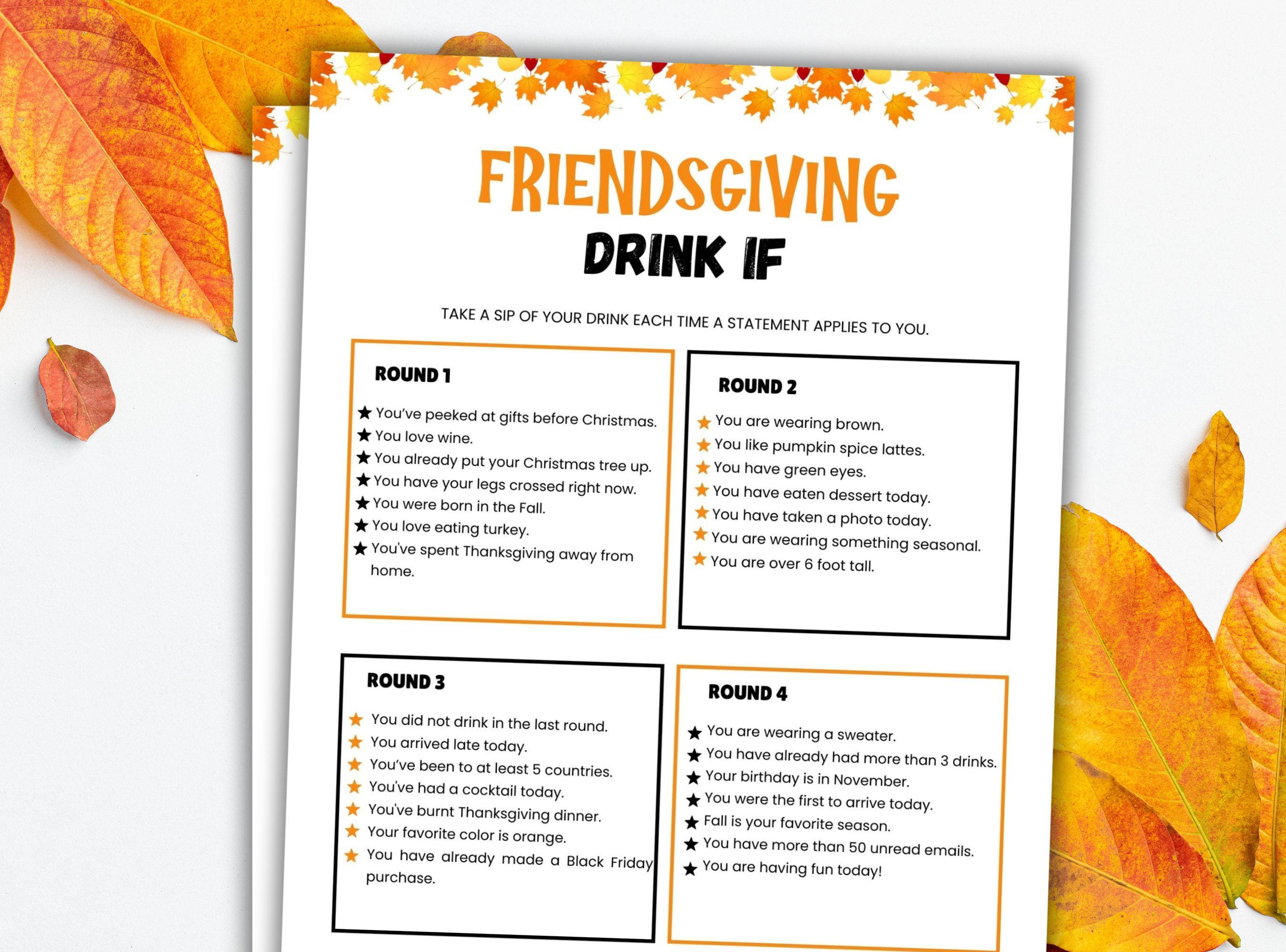 Friendsgiving Drink If Game Printable Thanksgiving Game Thanksgiving ...