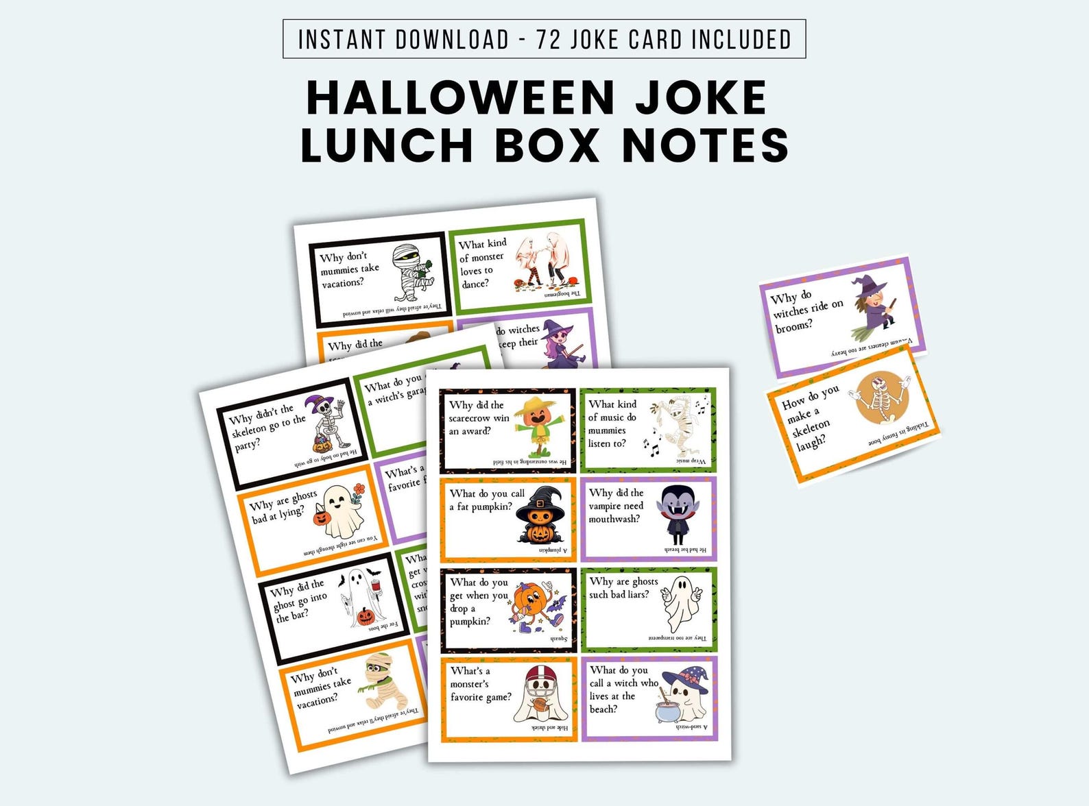 Halloween Joke Cards Printable Halloween Lunch Box Notes Halloween ...