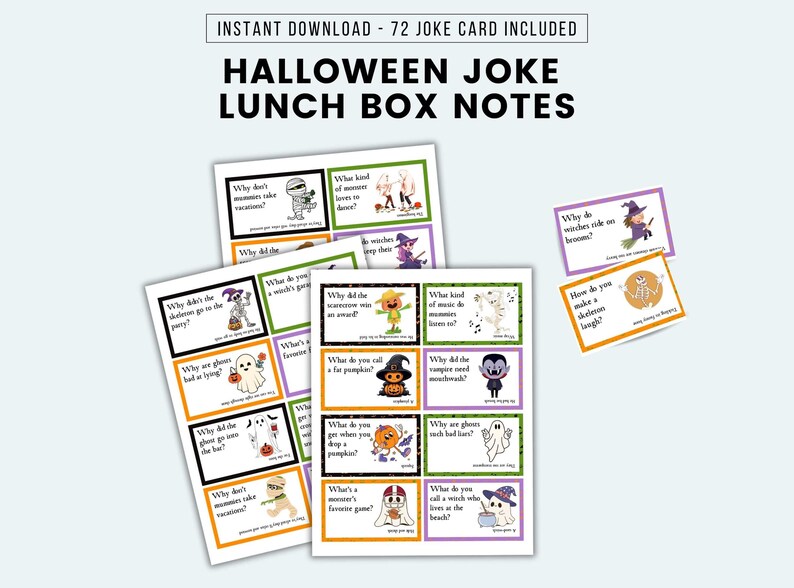Halloween Joke Cards Printable Halloween Lunch Box Notes Halloween ...