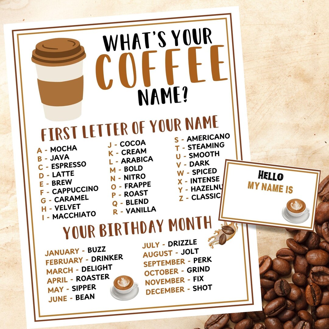 What's Your Coffee Name Party Game Printable Coffee Party Game Coffee ...