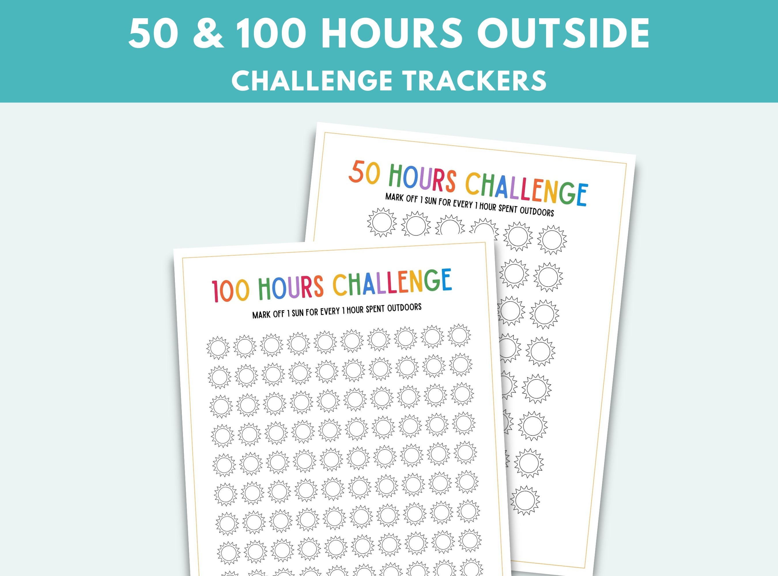 100 Hours Outside Tracker Printable 100 Hours Outdoors 50 Hours Outside ...