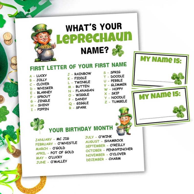 What's Your Leprechaun Name Party Game Printable St Patrick's Day Game ...