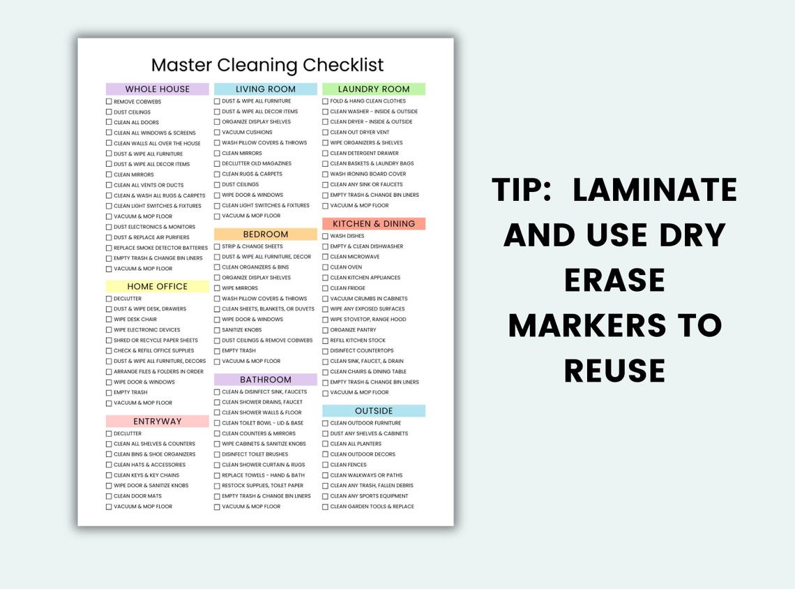 Printable Master Cleaning Checklist Cleaning Schedule Cleaning List ...