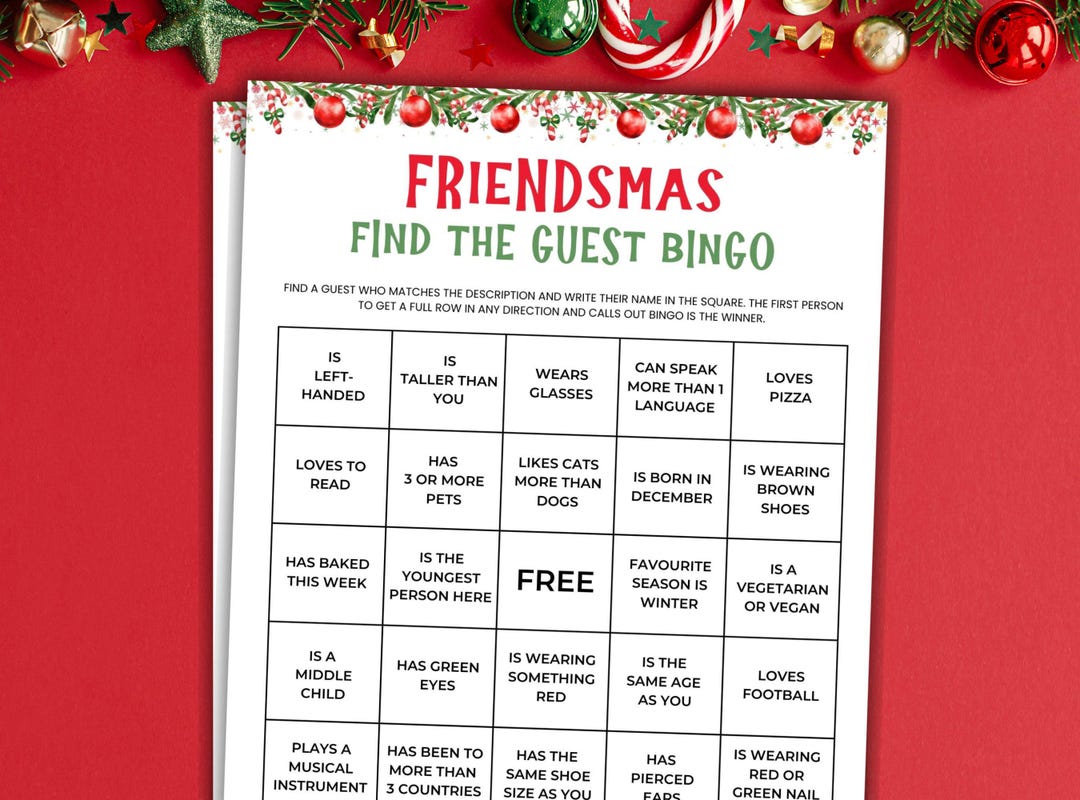 Friendsmas Find the Guest Bingo Printable Christmas Game Christmas Find ...