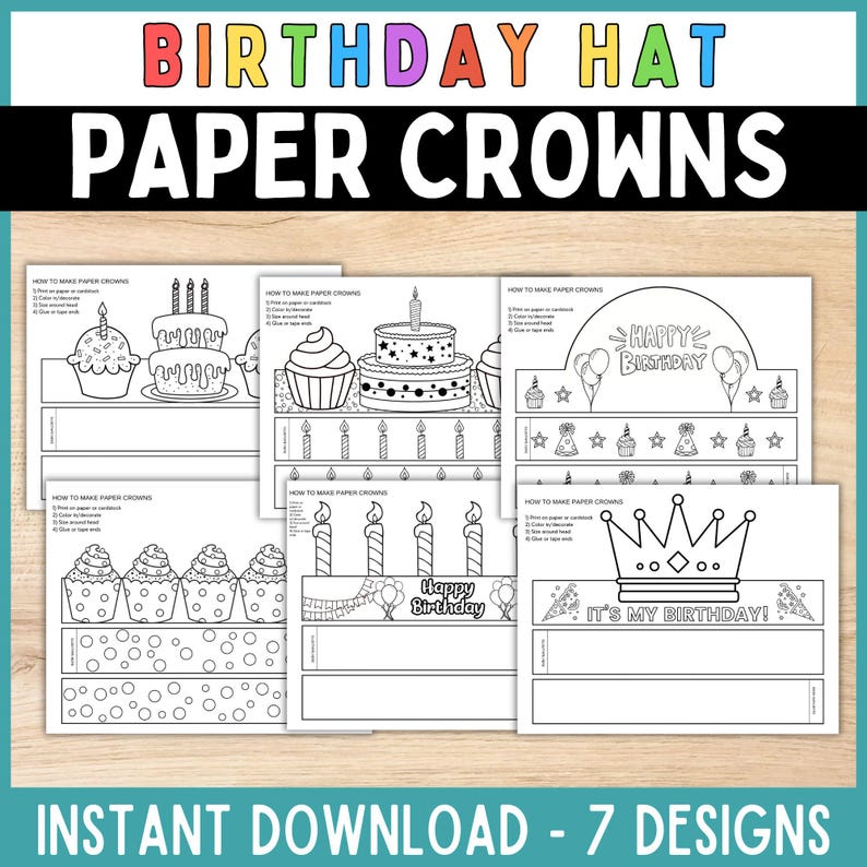 Birthday Paper Crown Printable Birthday Crowns Birthday Headband ...