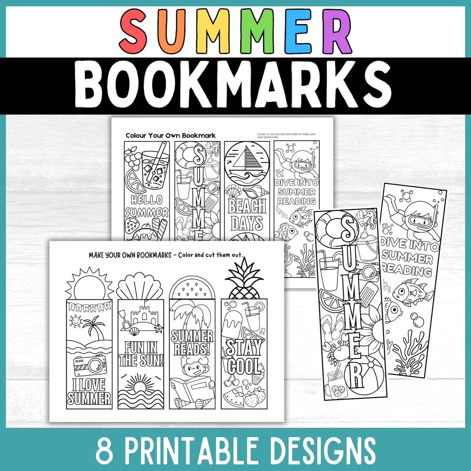 Summer Bookmarks Printable Coloring Bookmarks for Kids Printable Summer ...