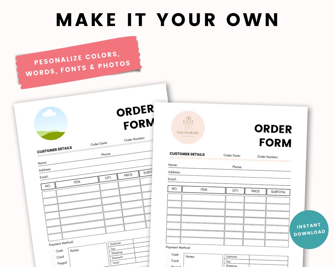 Editable Order Form Template Purchase Order Form Template Order Form ...