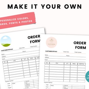Editable Order Form Template Purchase Order Form Template Fillable ...