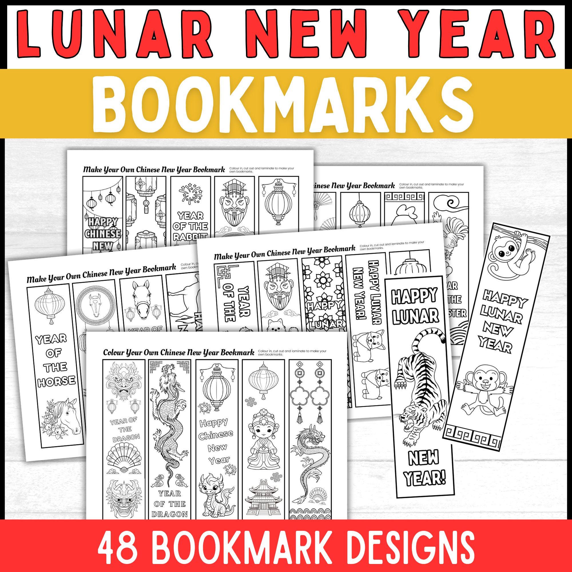 Lunar New Year Bookmarks Printable Chinese New Year Coloring Bookmarks ...